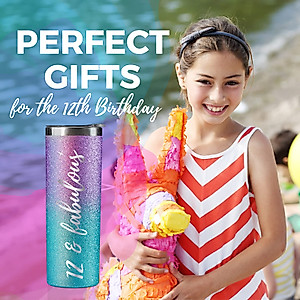 Onebttl Birthday Gifts for 12 Year Old Girl -12 & Fabulous - Tween Girl Gifts, Unique Design 20oz Skinny Tumbler, Novelty 12th Birthday Gifts for Girls, Card & Package Included - Blue Purple