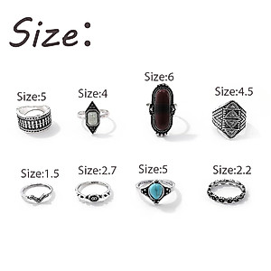 Campsis 8PCS Knuckle Ring Sets Turquoise Boho Rings Vintage Flower Mid Finger Ring for Women and Girls