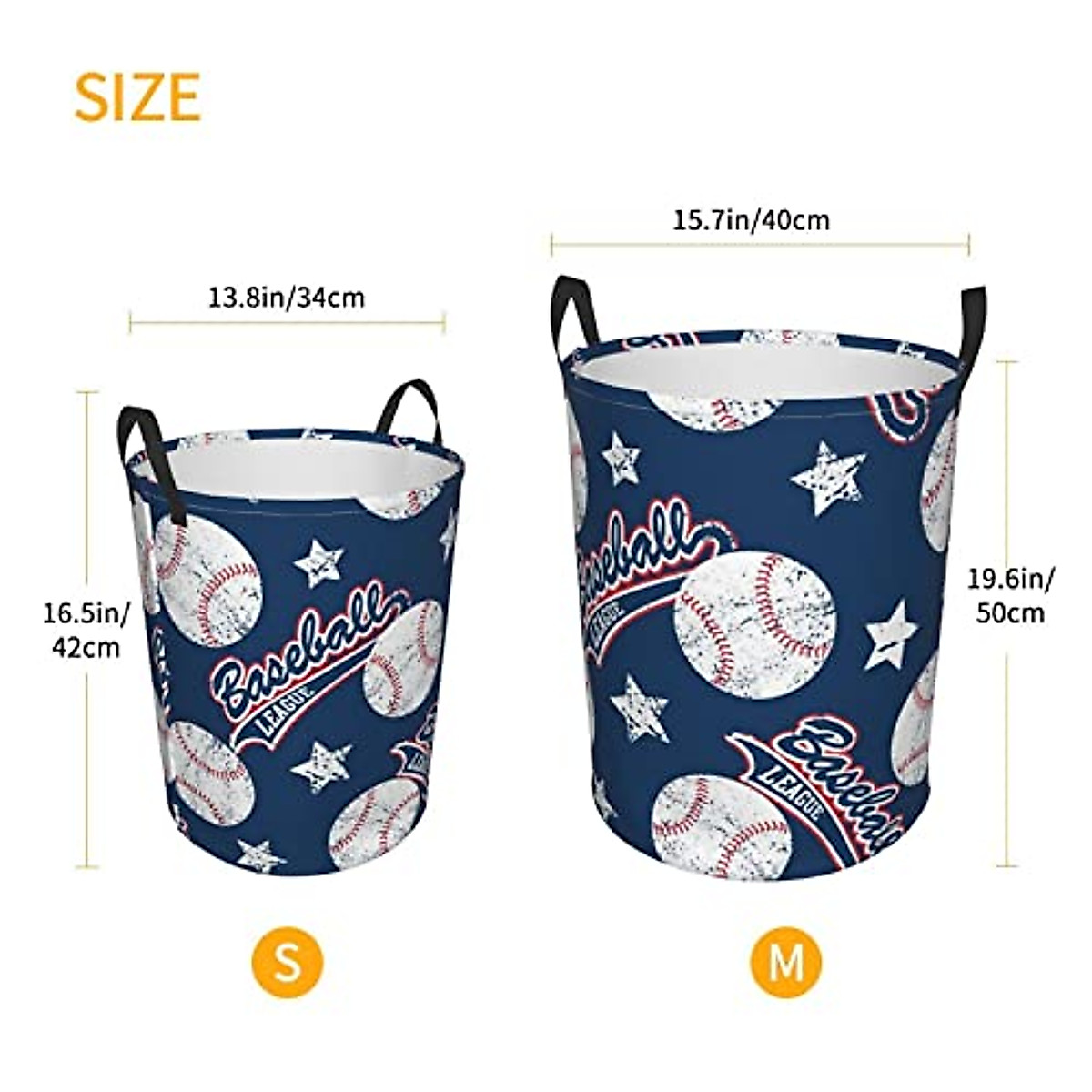 Baseball Laundry Hamper Collapsible Laundry Baskets with Handles Dirty Foldable Clothes Basket Easy Carry Laundry Bag Round Storage Basket for Bedroom Toy Blue