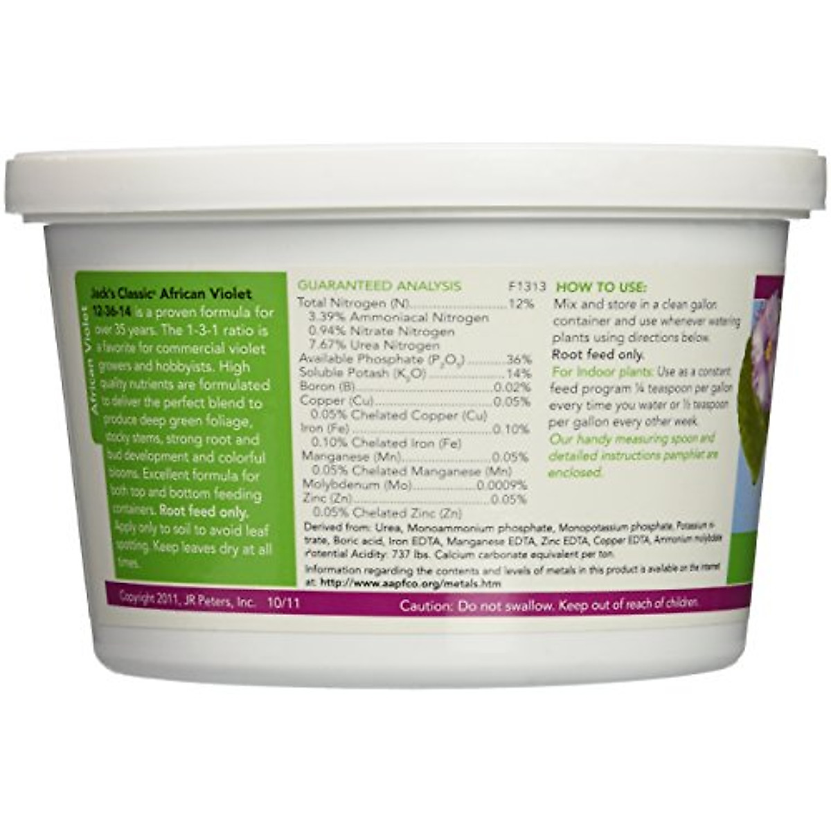 J R Peters Jacks Classic 12-36-14 Special Fertilizer, 8-Ounce, African Violet - 51208