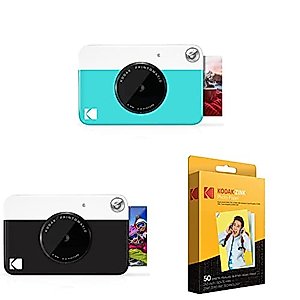 Kodak Printomatic Digital Instant Print Camera (Blue) & Printomatic Digital Instant Print Camera (Black) & 2"x3" Premium Zink Photo Paper (50 Sheets) 50 Count (Pack of 1)