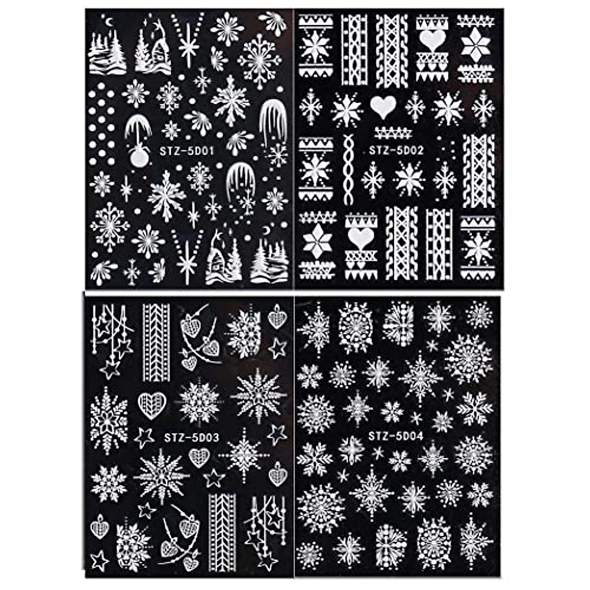 3D Embossed Christmas Nail Art Stickers Decals 4 Sheets 5D Self-Adhesive Pegatinas Uñas Holiday Snowman Snowflakes Nail Supplies Nail Art Design Decoration Accessories