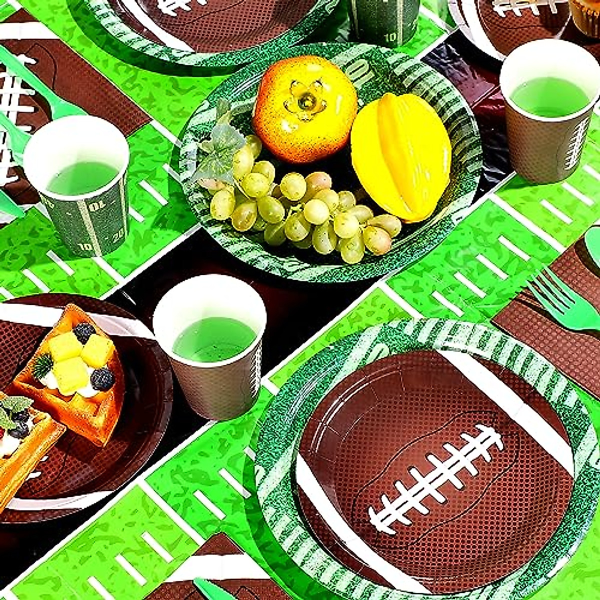 Preboun 214 Pcs Football Party Supplies Dinnerware Set for 30 People, Football Party Decorations Including Plates, Cups, Napkins, Tablecloth, Banner, Knives Forks and Spoons Set for Sports Birthday