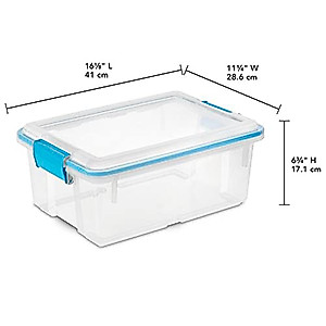 Sterilite 12 Qt Gasket Box, Stackable Storage Bin with Latching Lid and Tight Seal, Plastic Container to Organize Basement, Clear Base and Lid, 6-Pack