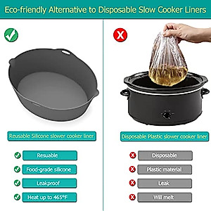 Silicone Slow Cooker Liners for Crock-Pot 7 Quart Crock Pot Liner Reusable 7QT Oval Cooking Liner BPA-Free Leakproof Dishwasher Safe(Gray)