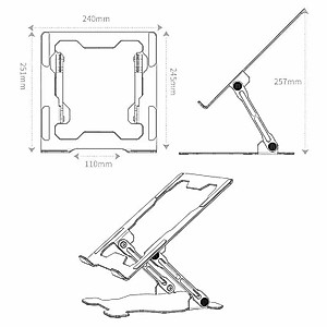 YICOSUN Laptop Stand, Adjustable Ergonomic Portable Aluminum Laptop Holder, Foldable Computer Stand Anti-Slip Laptop Riser Compatible with 9-15.6 inch Laptops, Silvery
