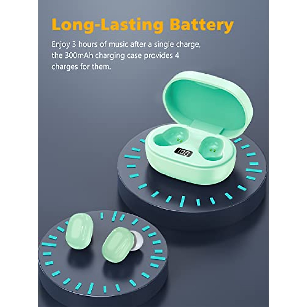 Wireless Earbuds, Bluetooth Earphones Stereo HiFi Sound Noise Cancelling with Built-in Microphone, True Wireless Headphones In-Ear Earbuds for Sports and Work, Compatible with iPhone, Android- Green