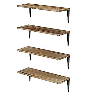 Wallniture Arras 24"x8" Floating Shelves for Wall Storage, Wall Bookshelf for Living Room Decor, Kitchen Organization and Storage Shelves, Bedroom Bookshelves, Burnt Finish Set of 4