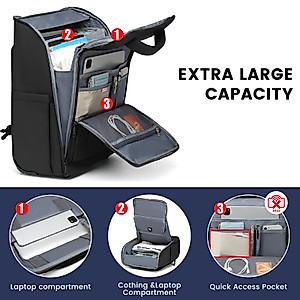 GOTECH Rolling Backpack, Waterproof Backpack with Wheels for Business College Student Commuter, Carry on Backpack with Laptop Compartment, Fit 15.6/17 Inch Laptop, Wheeled Backpack for Adults