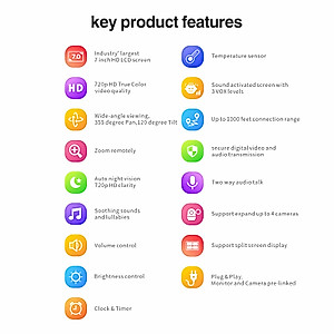 Babystar Baby Monitor, 3.2" Video Baby Monitor with Camera and Audio, Baby Nursery Camera, Two Way Talk, Room Temperature, 7 Lullabies, 960ft Range and Keep Eyes on Babies with Night Vision