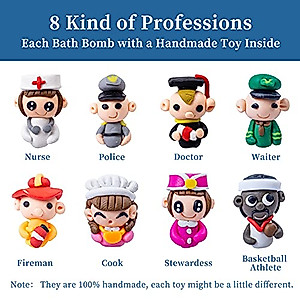 Bath Bombs for Kids with Surprise Toy Inside, Colorful Handmade Natural Bath Ball with Professionals Career Figurine, Children Moisturizing SPA Fizzy Bath Bomb with Coconut Oil Gift Set for Girl Boy