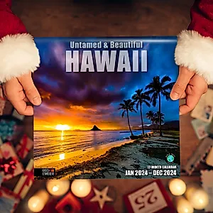 RED EMBER Untamed & Beautiful Hawaii 2024 Hangable Monthly Wall Calendar | 12" x 24" Open | Thick & Sturdy Paper | Giftable | Beach Scenic Nature Travel | Your Daily Hawaiian Getaway