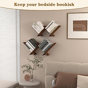 Wtrgas 4 Tier Wall Mount Tree Bookshelf, Brown Bookcase for Storaging Displaying Books, CDs, Magazines for Study, Living Room, Bedroom