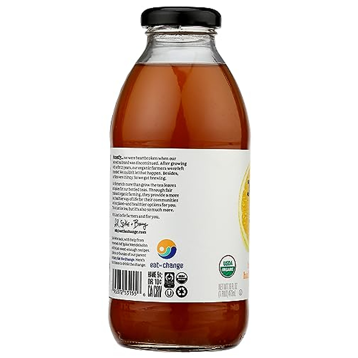 Eat The Change Just Ice Tea Organic Half Tea & Half Lemonade Tea, Kosher, 16 Fluid Ounces (Pack Of 12)