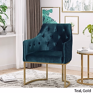 Christopher Knight Home Fern Modern Tufted Glam Accent Chair with Velvet Cushions and U-Shaped Base, Teal Finish, Black, Rose Gold 26D x 26W x 34H in