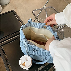 vfdgsaz Trendy Corduroy Tote Bag Cute Aesthetic Tote Bags Girls Fashion School Lunch Tote Bags (Blue)