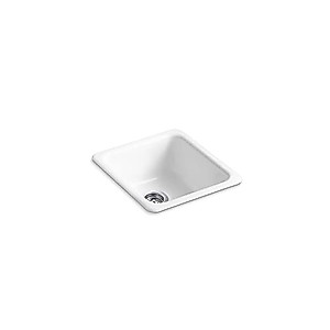 KOHLER 6584-0 Iron/Tones Top-Mount/Undermount Single-Bowl Kitchen Sink, 17" W x 18-3/4" L, White