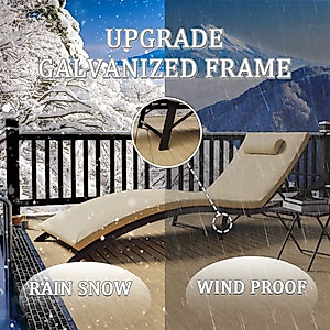 Kullavik Lounge Chairs for Outside,3 Pieces Chaise Lounge Outdoor Folding Pool Lounge Chairs Including Table Rattan Patio Furniture Set,Sand