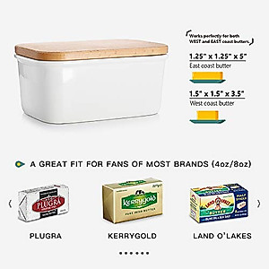 Sweese 301.101 Large Butter Dish - Porcelain Keeper with Beech Wooden Lid, Perfect for 2 Sticks of Butter, White