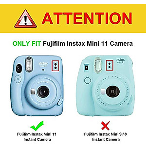 Fintie Protective Clear Case for Fujifilm Instax Mini 11 Instant Film Camera - Crystal Hard Shell Cover with Removable Rainbow Shoulder Strap, Glittering Blue