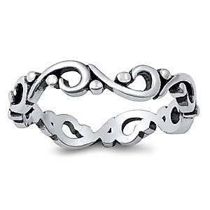 Ornate Filigree Swirl Vintage Ring New .925 Sterling Silver Band Size 9