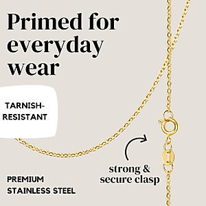 KISPER 24k Gold Cable Link Chain Necklace – Thin, Dainty, Gold Plated Stainless Steel Jewelry for Women & Men with Spring Ring Clasp, 18”