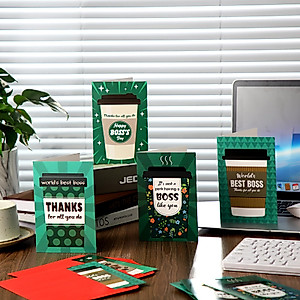 Kosiz 24 Pack Boss's Day Cards Happy Boss's Day Card with Envelopes Coffee Greeting Cards Gifts for Leader Cute Card Birthday Card Gifts