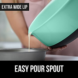 Gorilla Grip Mixing Bowls Set of 3, Slip Resistant Rubber Bottom, Nesting Baking Bowl, Soft Wide Handle, Easy Pour Spout, Electric Mixer and Dishwasher Safe, Kitchen Essentials, 5, 3 and 1.5 QT, Mint