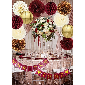 Fall Bridal Shower Decorations Burgundy Gold/Bachelorette Party Decorations Maroon Gold/Fall Wedding Decorations Burgundy Polka Dot Fans Bride To Be Banner for Burgundy Wedding