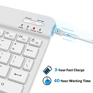 OMOTON Bluetooth Keyboard, Wireless Rechargeable Keyboard for iPad, iPad Pro, iPad Mini, iPad Air with Illuminated LED (White)