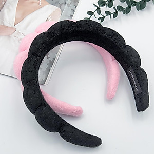 1Spa Headband and 2 Wristbands Set for Women Girls -Sponge & Terry Cloth Fabric Headband for Washing Face, Skincare,Makeup, Shower, Hair Accessories- Wrist Washband Prevent Liquid from Spilling(Black)