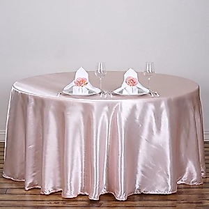 TABLECLOTHSFACTORY 120" Blush Wholesale Linens Satin Round Tablecloth for Kitchen Dining Catering Wedding Birthday Party Events