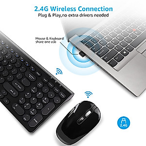 MEANHIGH Wireless Keyboard and Mouse Combo, 2.4G Cordless Mouse and Keyboard Set with Numeric Keypad, Ultra-Slim, Compact, Quiet, Full Size for Windows, Mac, Computer, Desktop, PC, Notebook, Laptop