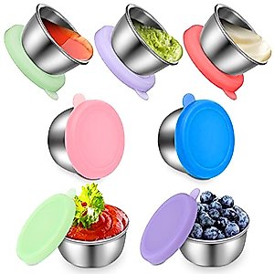 5×1.6oz Salad Dressing Container To Go for Lunch Box, Small Condiment Containers with Lids, Mini Stainless Sauce Cups Snack Food Storage Meal Prep Containers Reusable Bento Box Accessories Kids Adult
