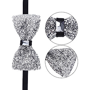 2 Pieces Rhinestone Bow Ties Banquet Bowties Men's Pre-tied Bow Ties for Wedding and Parties (Silver)