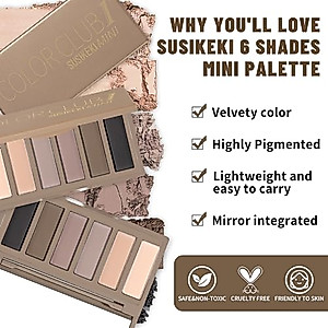 SUSIKEKI 6 Colors Mini Naked Eyeshadow Makeup Palette Neutral Nude Smoky Eye Shadow Taupe & Brown Matte Make Up Pallet with Mirror Highly Pigmented Long Lasting Waterproof Travel Size Gift Kit 01