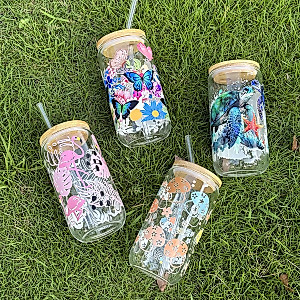 Uv Dtf Cup Wrap Transfer for Glass Cups, 10 Sheets Uvdtf Rub on Transfers for Mugs, Ice Coffee Cups, Water Bottles, Furniture, Refrigerator, Laptops, Waterproof Decals Aesthetics Stickers Pack Gifts