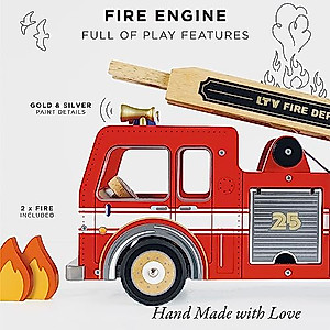 Le Toy Van Cars & Construction Collection Wooden Fire Engine Set Premium Wooden Toys for Kids Ages 3 Years & Up, Multi