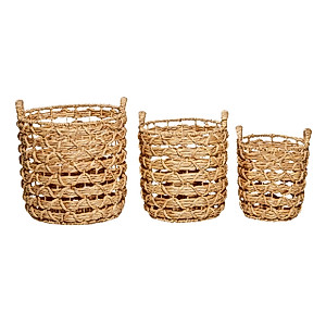 Deco 79 Coastal Fabric Cylinder Storage Basket, Set of 3 18", 16", 13"H, Brown