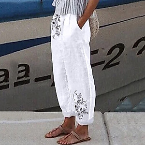 Crop Wide Leg Womens Wide Leg Capri Pants Casual High Waist Linen Women Golf Pants Low Rise Capri Linen Loose Capris White