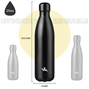 Konokyo Insulated Water Bottles,25 oz Double Wall Stainless Steel Vacumm Metal Flask for Sports Travel,Midnight Black