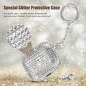 Airpods 3 Case, Filoto Bling Crystal AirPod 3rd Generation Case Cover for Women Girls, Cute Sturdy Air Pod 3 Protective Accessories with Lobster Clasp Keychain(Silver)