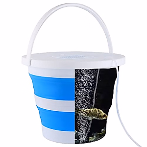 Fishing Bait Bucket with Portable Aerator 4 Gallons Collapsible Live Fish Minnow Bucket with Lid Live Bait Container Utility Fishing Pail Outdoor Camping Organizer (Blue-Bucket)