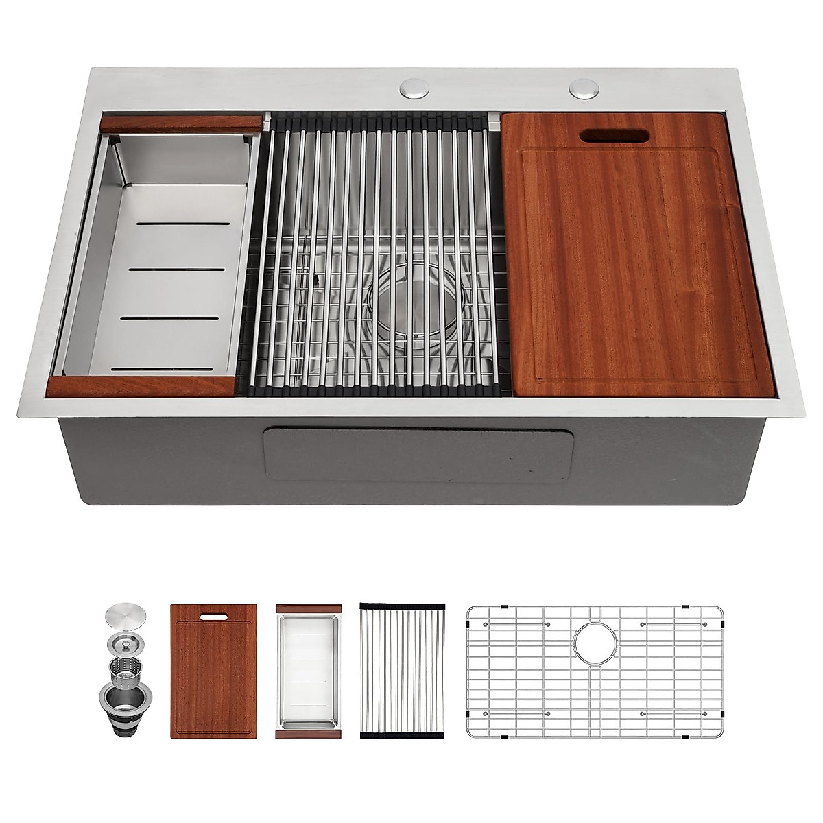 Sarlai Drop In Kitchen Sink - 33x22 Drop In Kitchen Sink Ledge Workstation 16 Gauge Stainless Steel Topmount Deep Single Bowl Over Counter Kitchen Sinks Basin Round Corners