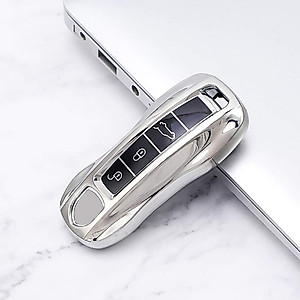 ontto Soft TPU Key fob Holder Full Protection Fit for Porsche 2018 2019 Silver