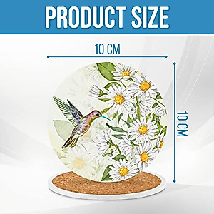 VAATOO Pack 6 Coasters Hummingbird Flower Absorbent Ceramic Coasters with Cork Base Drink Square Single Coaster Coffee Table Cup Car Kitchen Decor Birthday Gifts for Family Women Adults