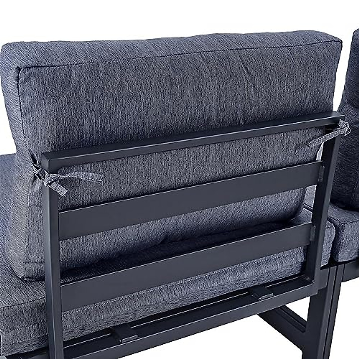 TOME Patio Furniture Set, Outdoor Conversation Sectional Sofa Set with Oak Ottoman, Aluminum Frame and Seat Cushion for Garden Backyard Porch (4pcs Sofa)