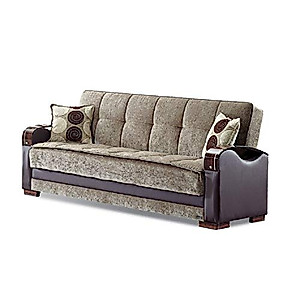 BEYAN Rochester Collection Convertible Folding Sofa Sleeper Bed with Storage Space, Includes 2 Pillows, Brown