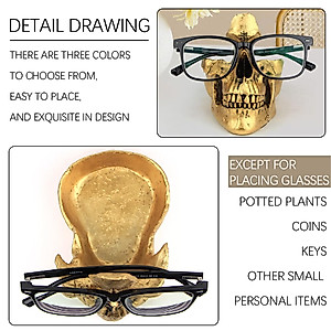 Mrlikale Skull Glasses Stand Holder, Creative Eyeglasses Holder, Sunglasses Spectacle Display Rack, Key Holder Resin Sculptures for Entryway, Home, Office, Desk, Nightstand (Gold)