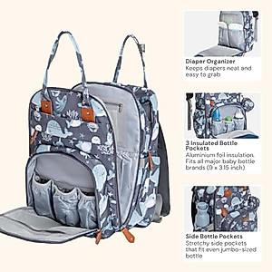 BabbleRoo Diaper Bag Backpack - Baby Essentials Travel Tote - Multi function Waterproof Diaper Bag, Travel Essentials Baby Bag with Changing Pad, Stroller Straps & Pacifier Case - Unisex, Sea Animals